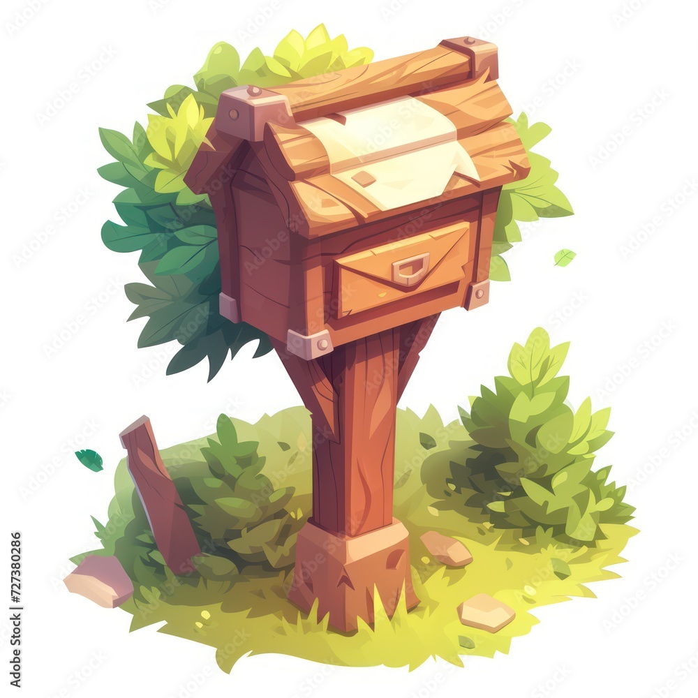 Mobile game map element: an isometric, low-poly-style mailbox with ...