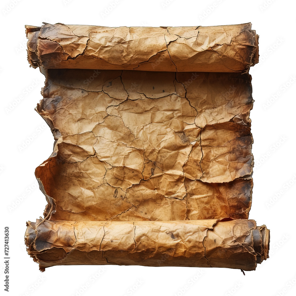 old paper scroll isolated on transparent background ,blank old paper scroll png ,generative ai ...