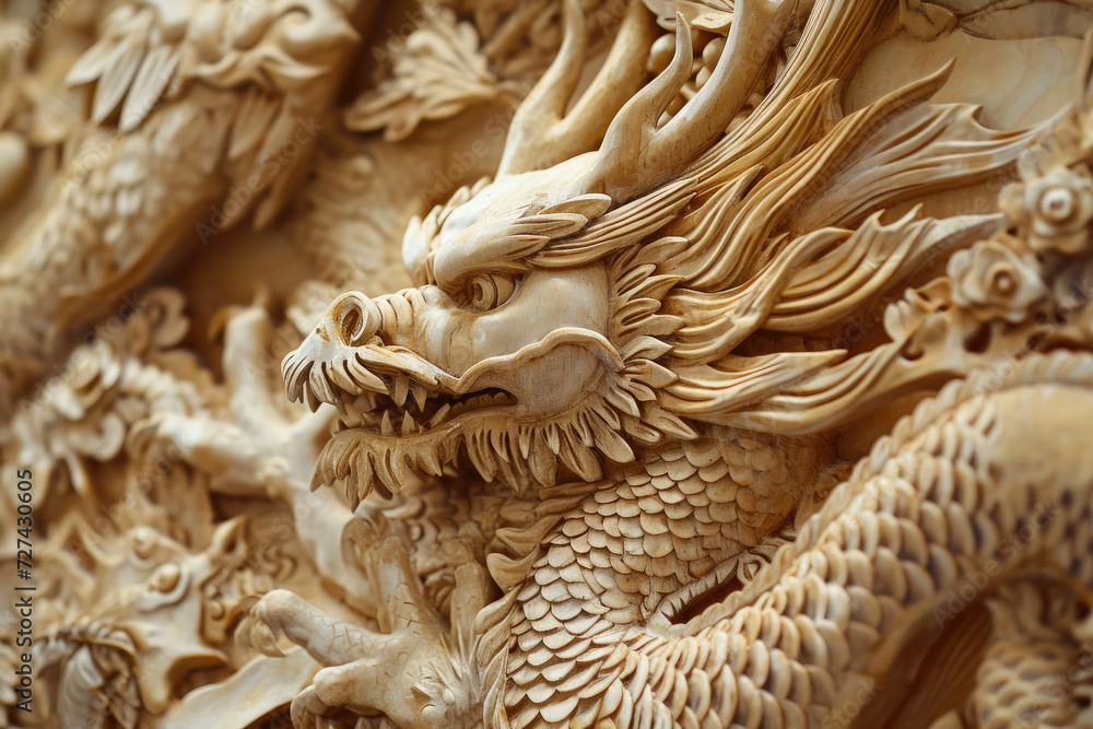 Design a relief sculpture depicting a mythological creature, with ...