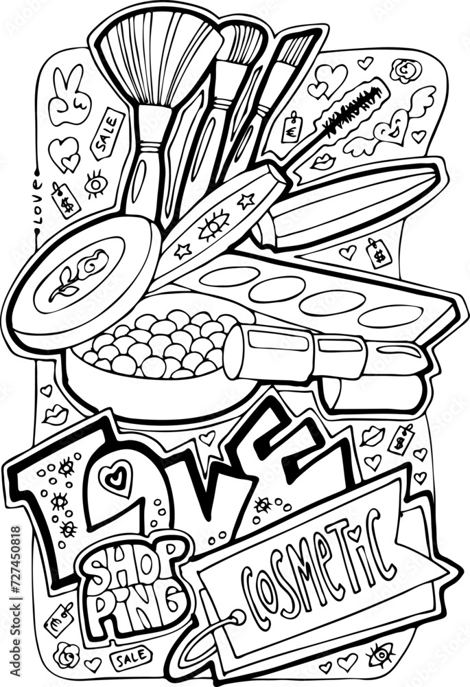 Shopping mall colouring book vector page for girls who buy clothes and ...