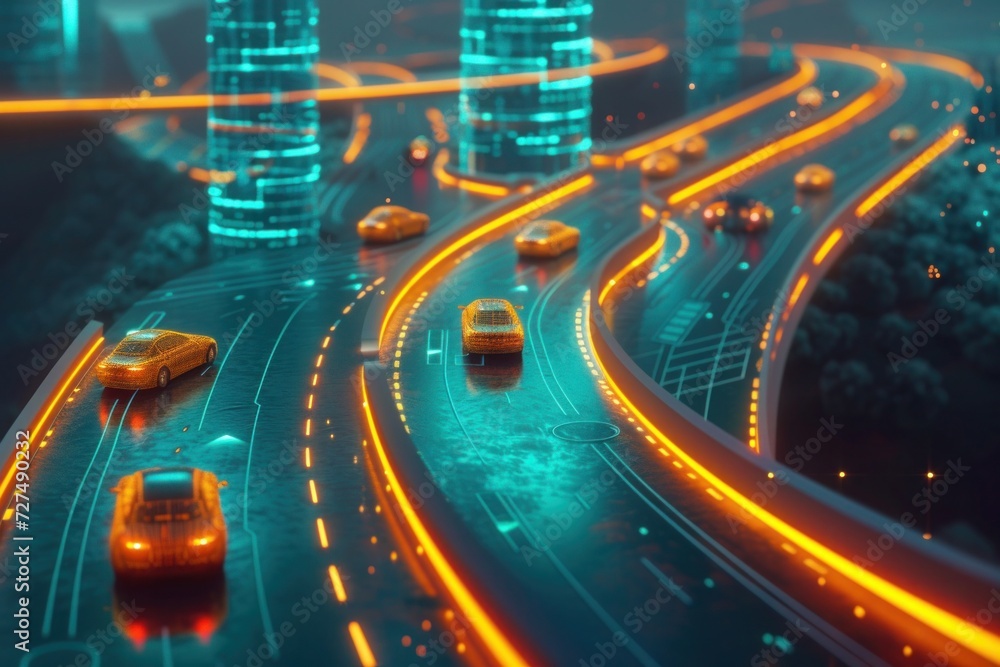 The smart road illuminates the path for autonomous cars, featuring a ...