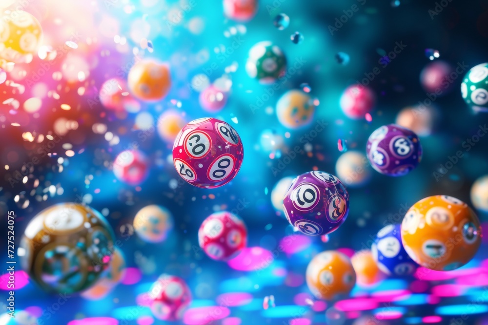 A kaleidoscope of lottery balls suspended mid-air, creating a vibrant ...