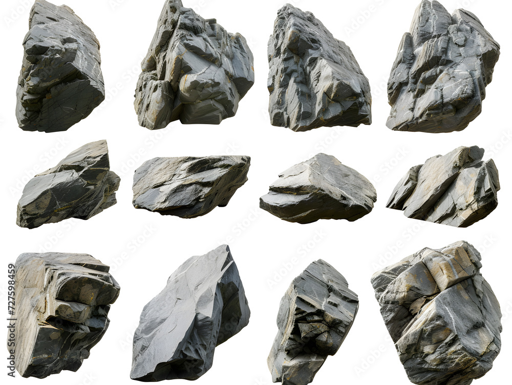 Collection of big stones isolated on white background. Rough stone ...