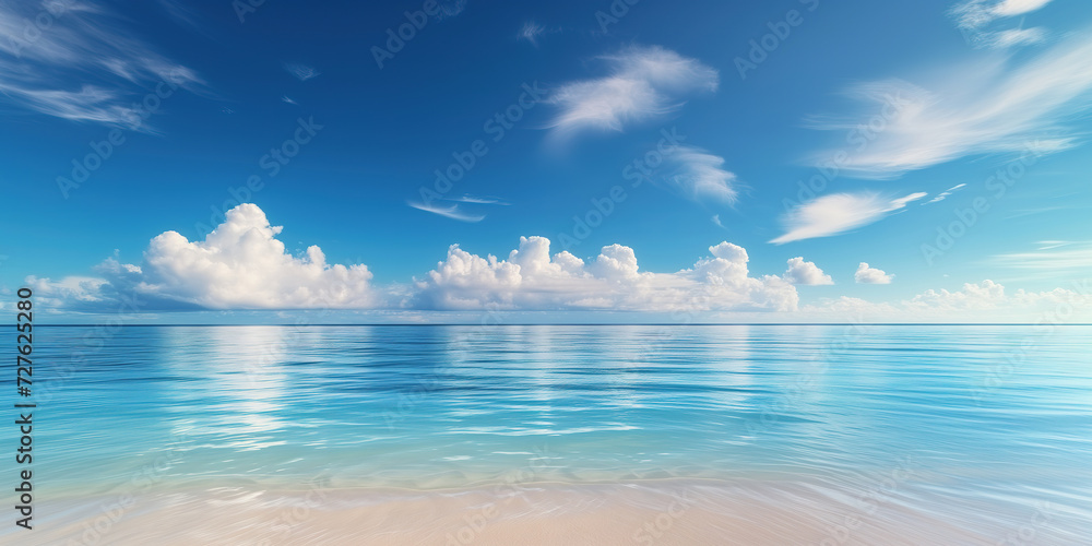 Tropical beach panorama with seascape with a wide horizon and beautiful ...