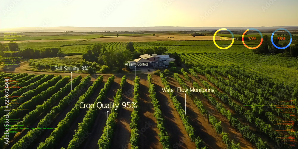 Aerial view of smart data analysis farm dashboard technology ...