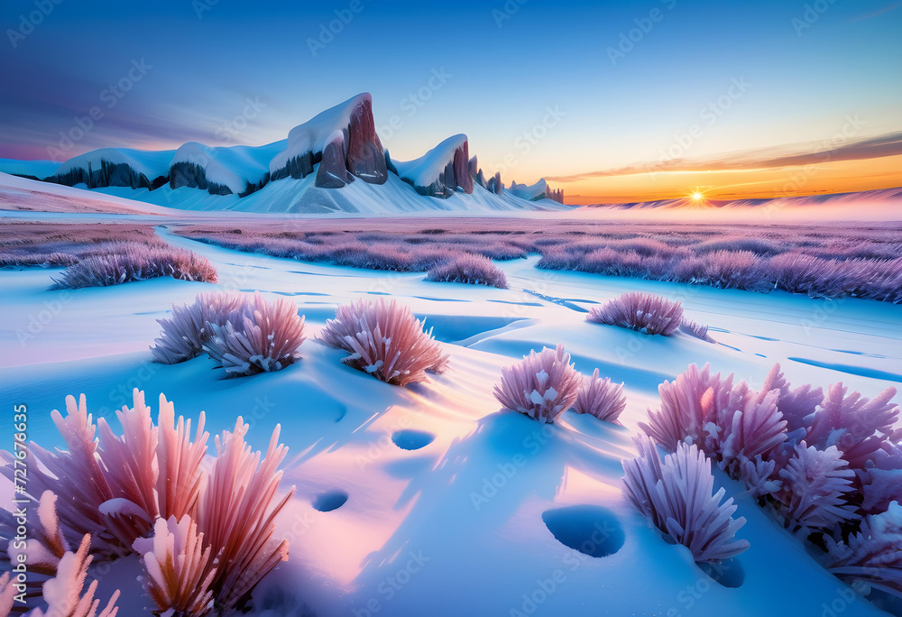 Stock-Illustration „Frozen Tundra. Arctic. Ice. Snow. Barren Landscape ...