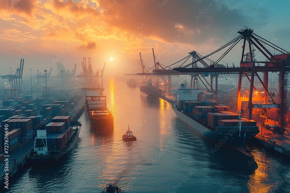 Container Loading: Freight Transport at International Port,Cargo ...