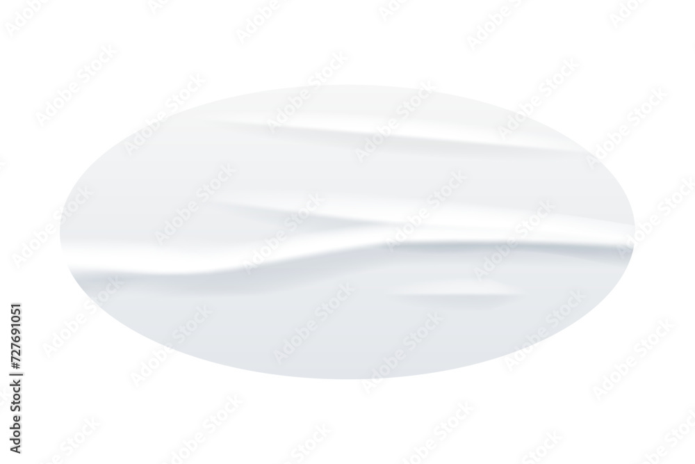 Crumpled white paper ellipse sticker vector illustration. Wrinkled ...