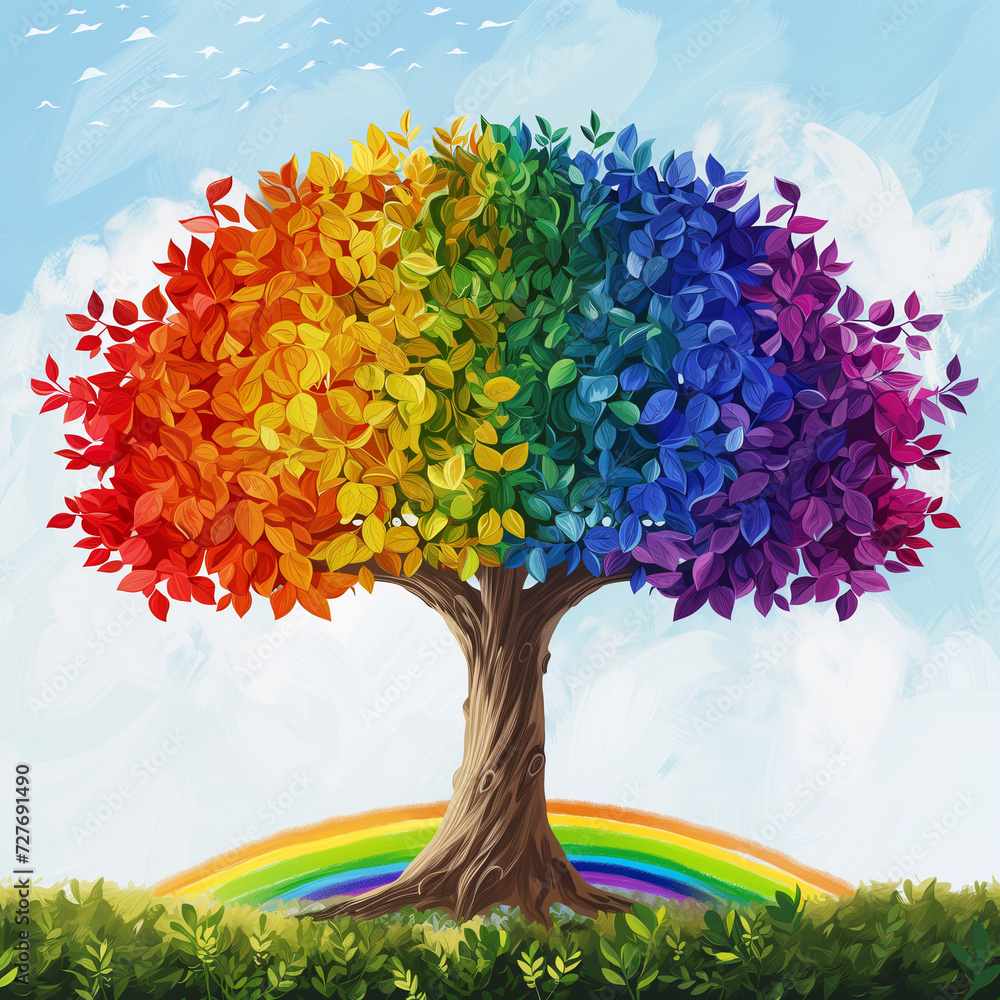 Tree of Inclusivity. Tree with rainbow colored leaves that representing ...