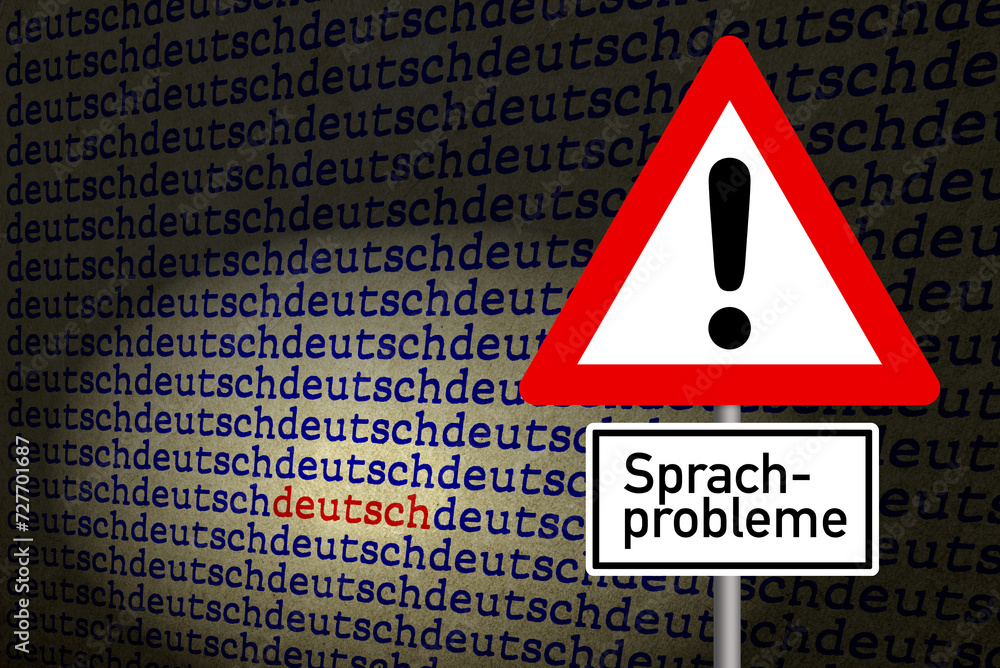 Deutsche Sprache und Verkehrsschild Vorsicht Sprachprobleme Stock Photo ...