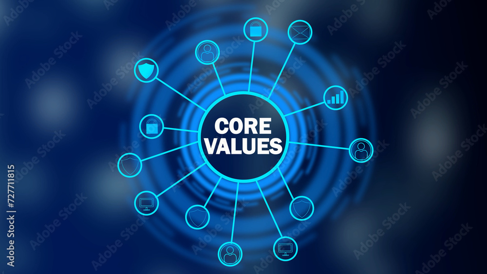 Technology growth icon and core values text illustration design . core ...