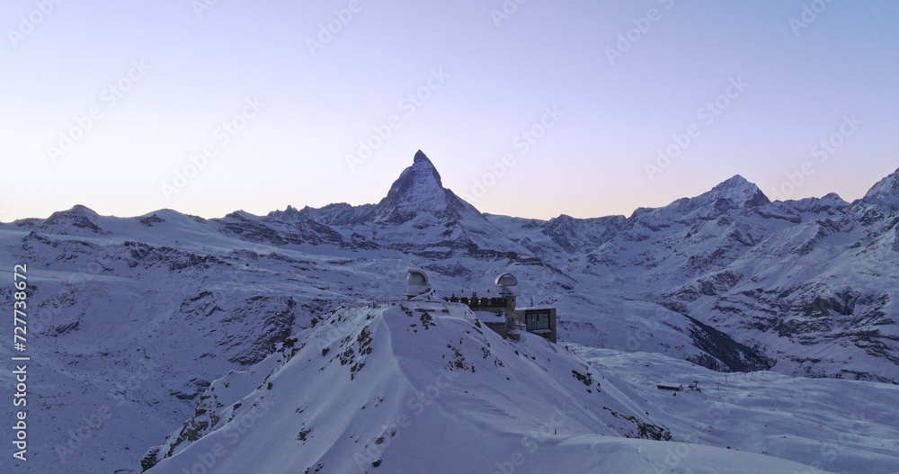 Panoramic view at Gornergrat with Matterhorn view during winter in ...