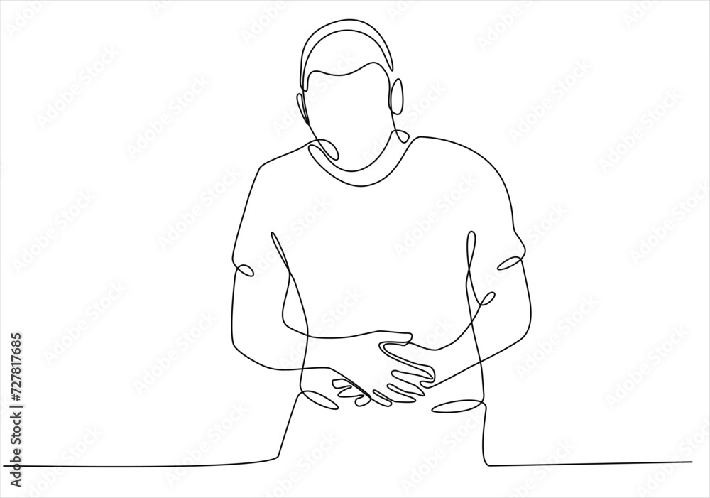 continuous line drawing of young man having stomach ache isolated on ...