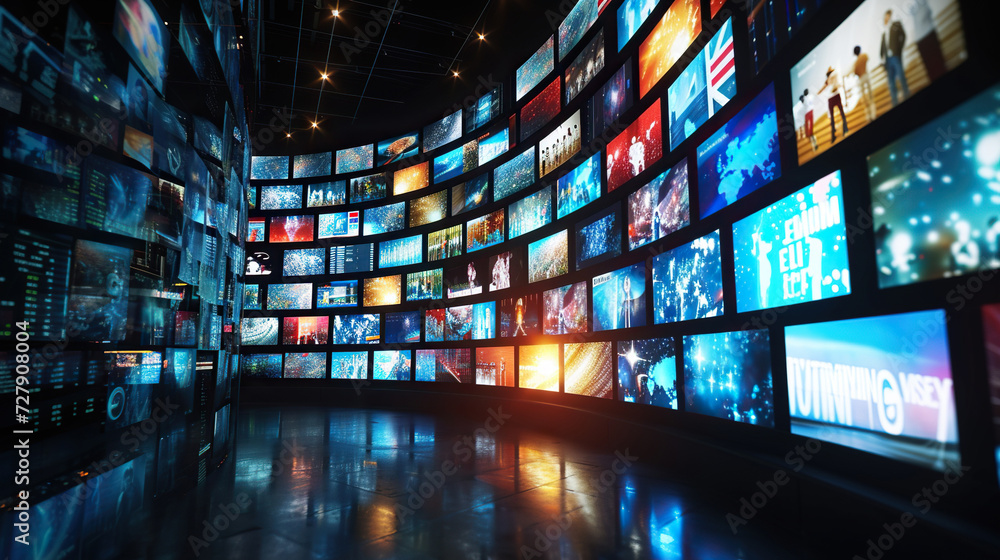 TV wall with multiple screen. Stock Illustration | Adobe Stock