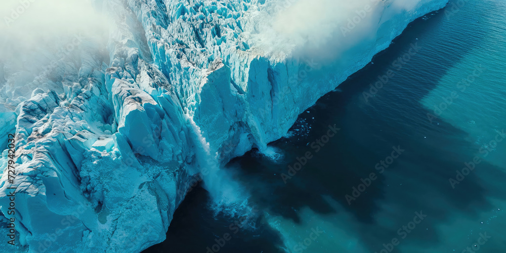 A majestic glacier calving into the ocean captures a dynamic moment of ...