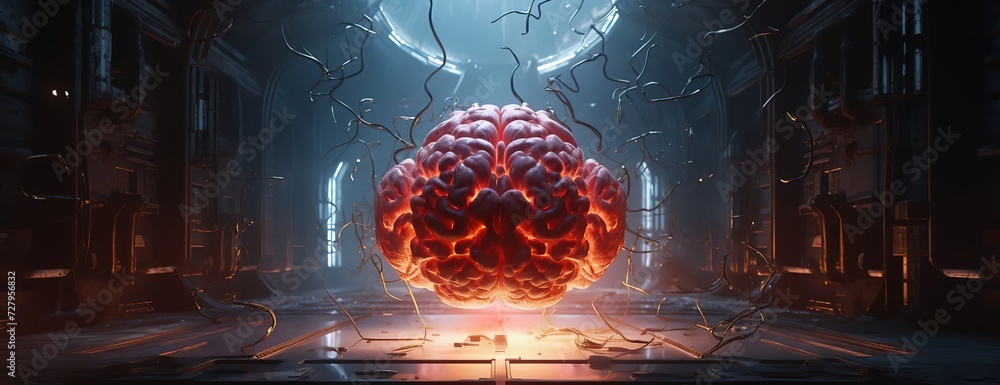 Colorful Artificial Intelligence 3d model. AI. Human brain. Nano ...