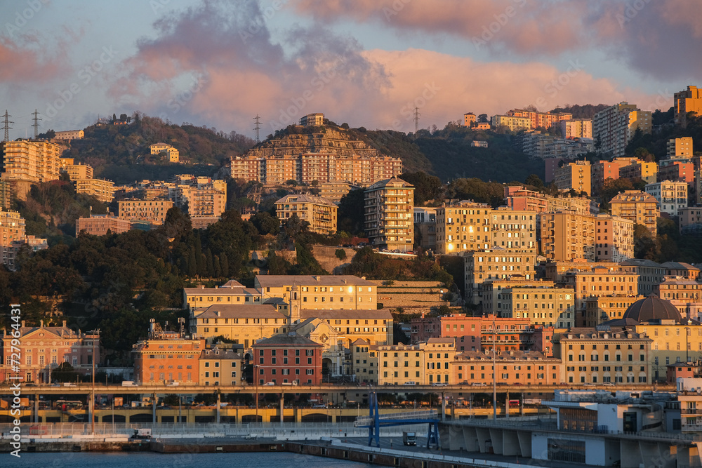 Romantic backstreet, side street or alley in historic old town of Genoa ...