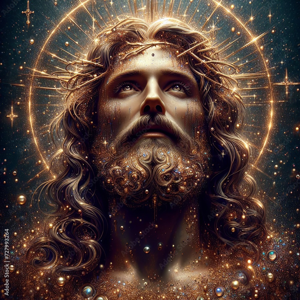 Ilustración de Stock Jesus Christ with crown of thorns on his head. Sacred geometry. | Adobe Stock