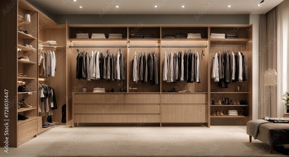 There are shelves, rods, and drawers in this contemporary, minimalist ...