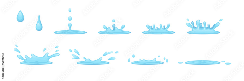 Water splash animation. Blue liquid frame by drop movement. Dropping ...