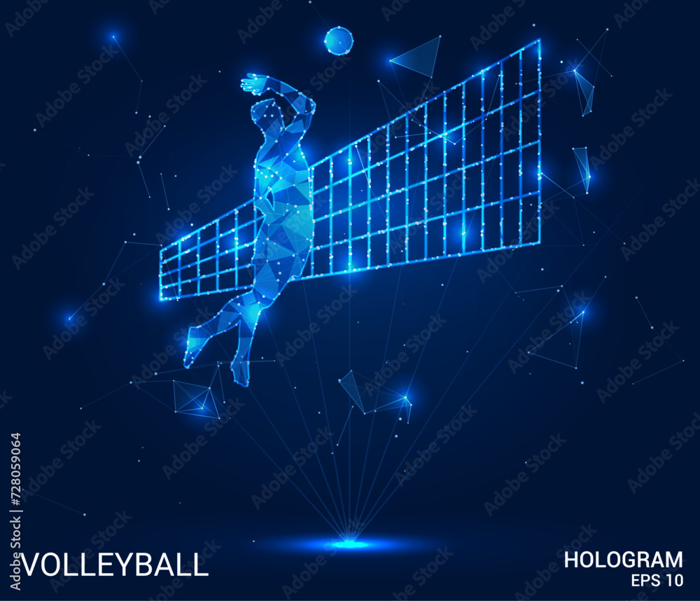 A hologram of volleyball. The volleyball player hits the ball of ...