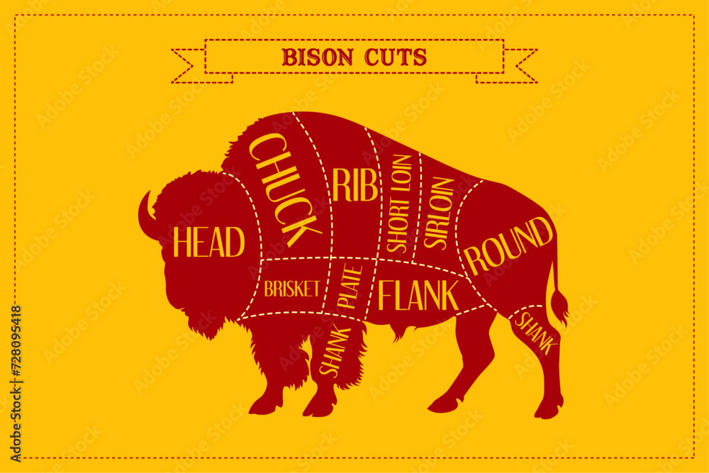 Cuts of Bison. Butcher Diagram, scheme, chart. Stock Vector | Adobe Stock