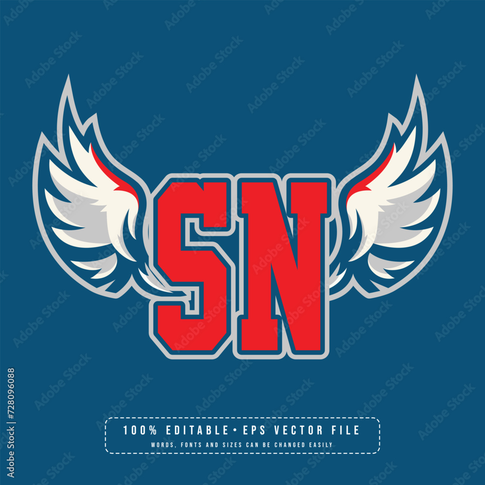 SN wings logo vector with editable text effect. Editable letter SN ... SN wings logo vector with editable text effect. Editable letter SN ...