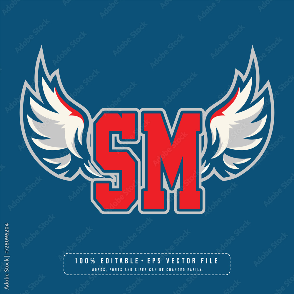 SM wings logo vector with editable text effect. Editable letter SM ...