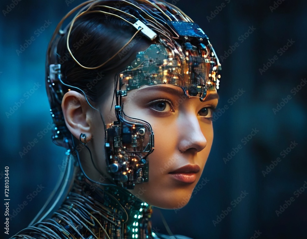 Abstract Digital Human Head Constructed From Electrical Circuits Ai