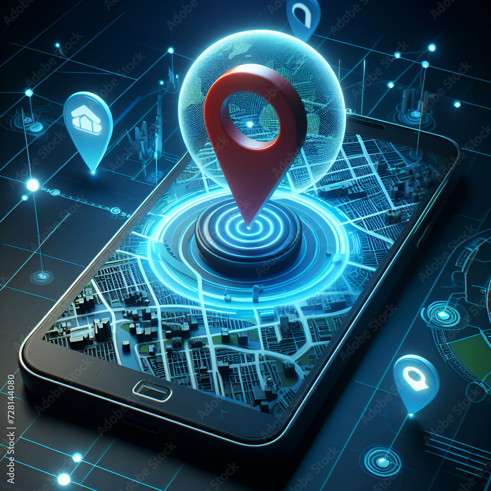 Illustration Stock 3D Geolocation Graphical Point Icon Levitates above ...