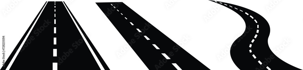 Vector black car road icons set. Highway symbol. Road signs, Vector ...