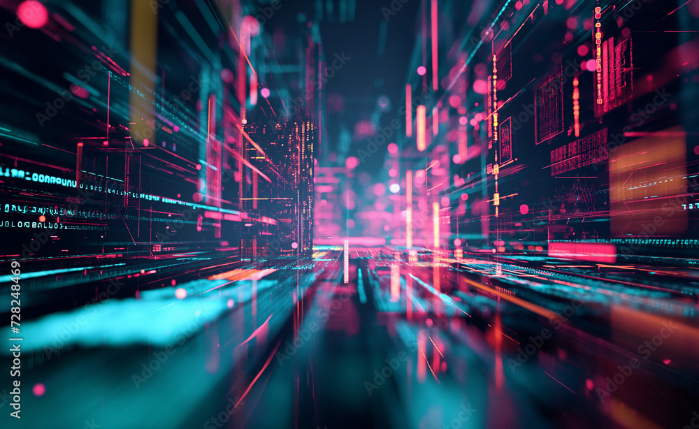 Neon Data Stream: Futuristic Abstract Technology Background Stock Illustration | Adobe Stock