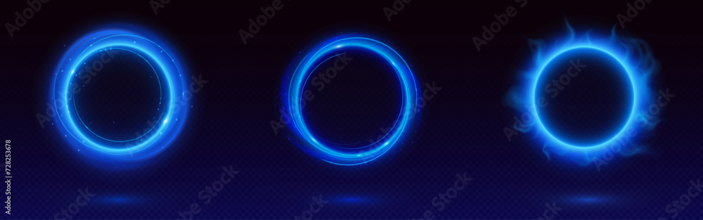 Blue circle frames set isolated on transparent background. Vector ...