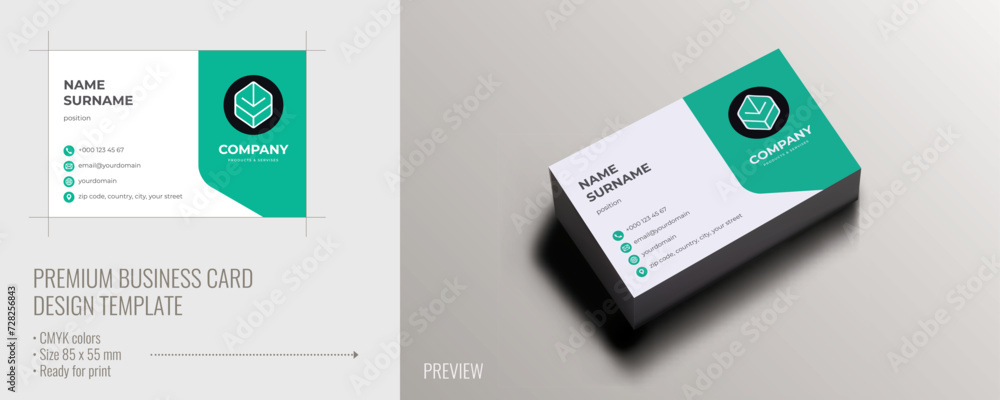 Vector business card design with green background and geometrical logo ...