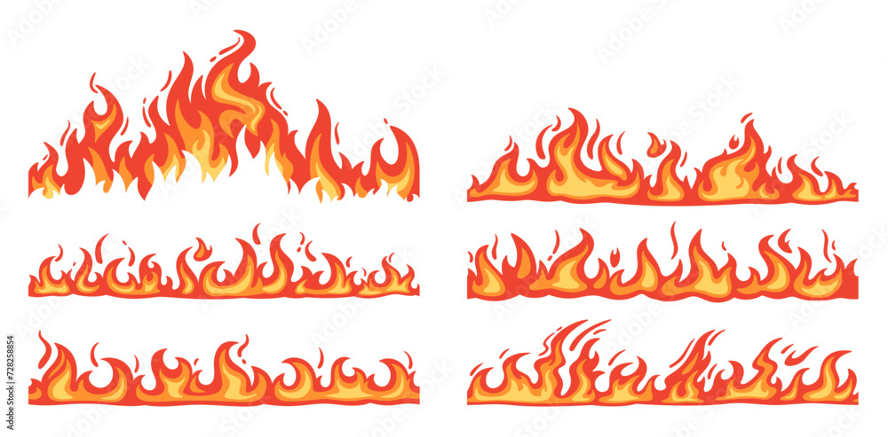 Image vectorielle Stock Cartoon fire borders. Flame frame, blazing ...