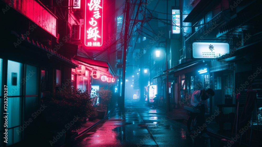 Ilustración de Stock 3d illustration, Cyberpunk-themed Asian street ...