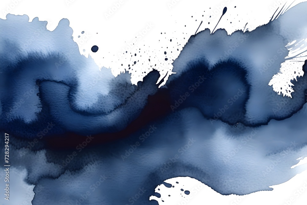 Abstract blue watercolor background painting, dark blue abstract drip ...