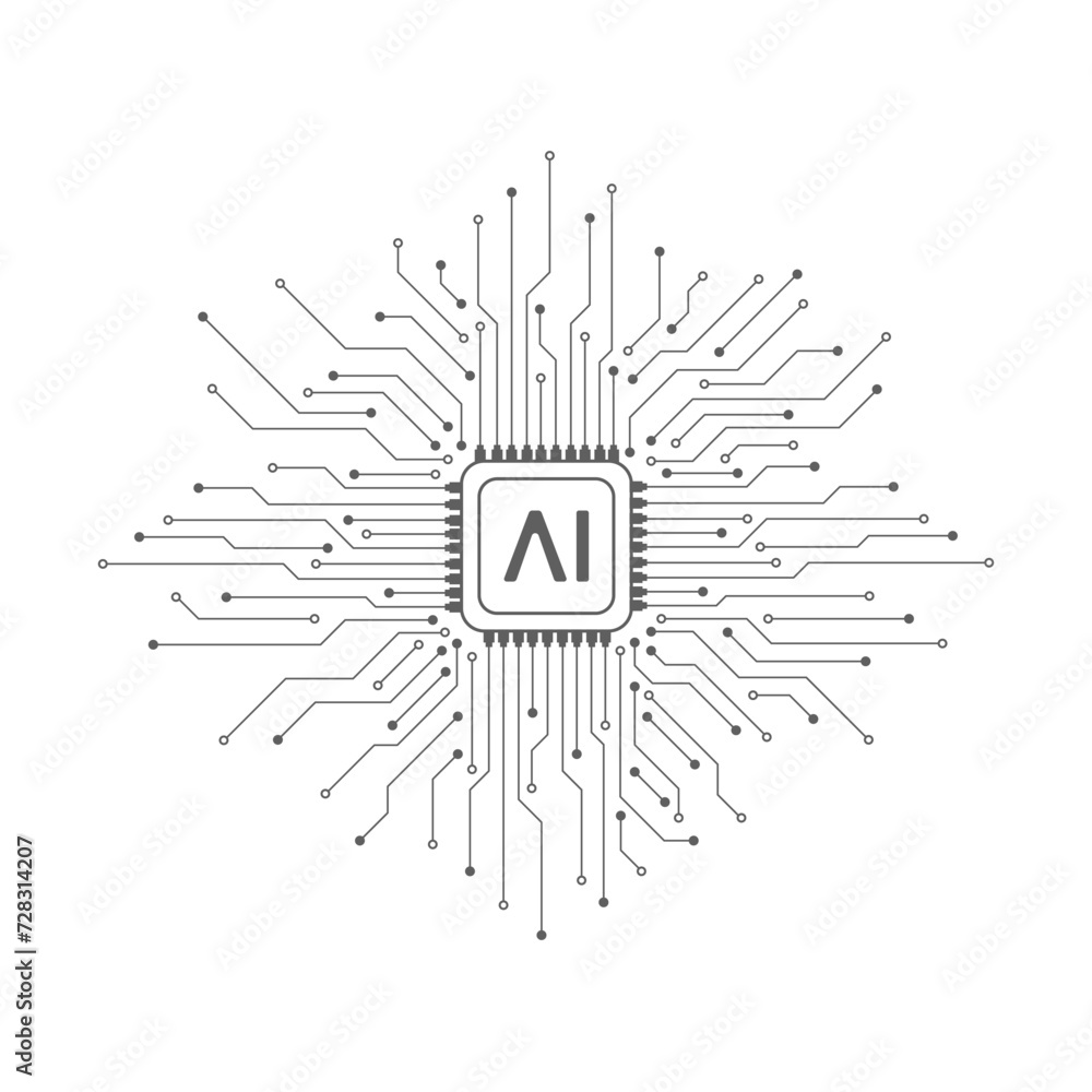 Artificial intelligence circuit line style. Machine learning design. Smart network digital ...