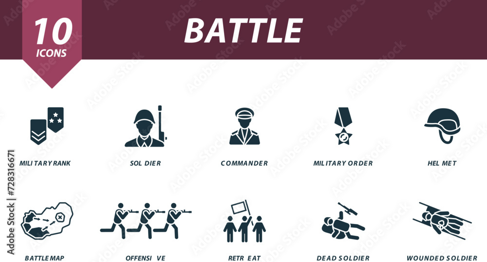 Battle icon set. Creative icons: military rank, soldier, commander ...