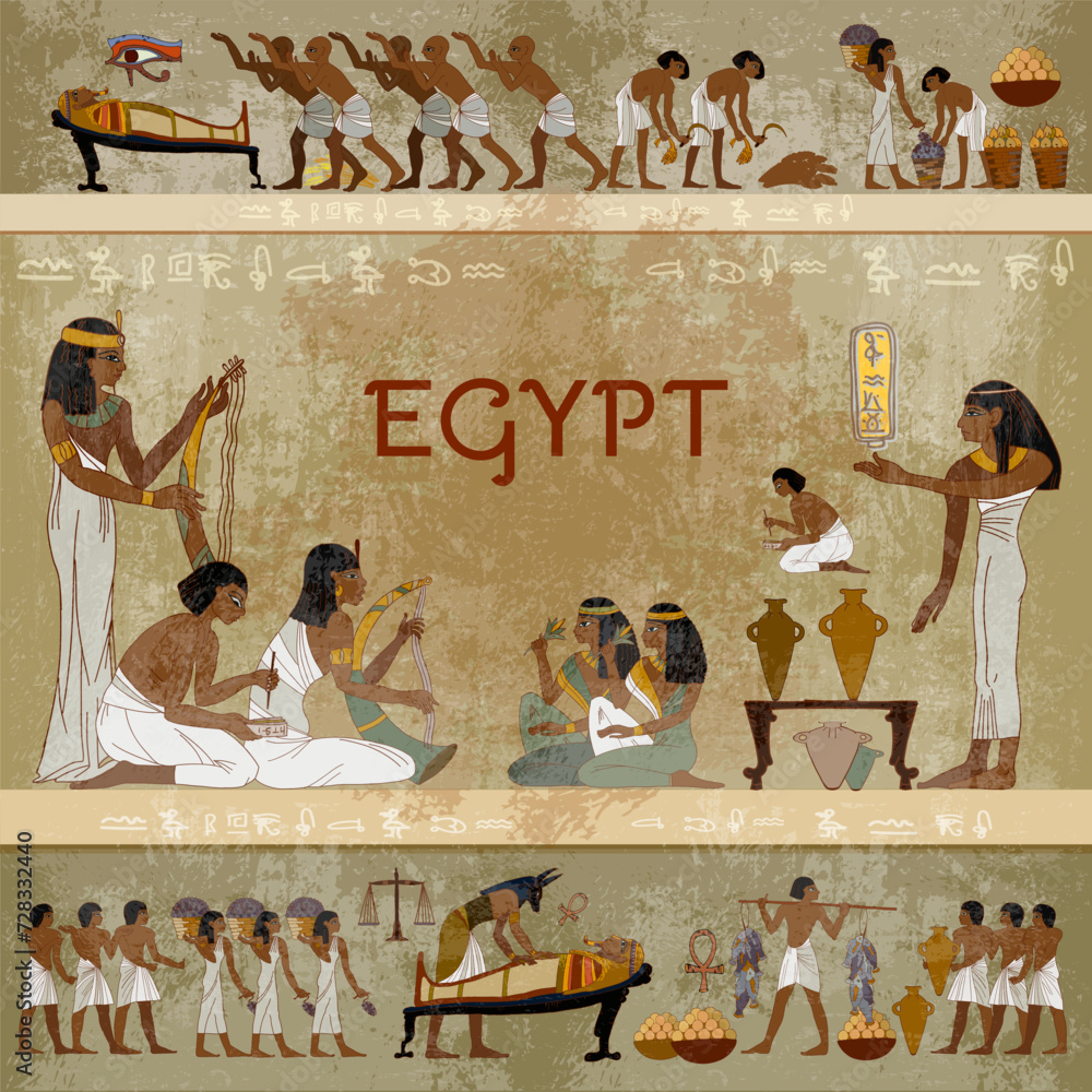 Ancient egypt. Gods and people. Old egyptian history and culture. Hand ...
