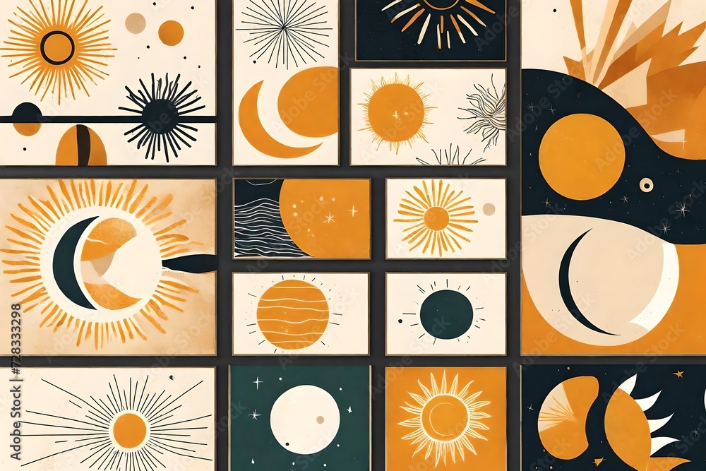 Abstract sun moon poster set. Contemporary minimalist backgrounds ...