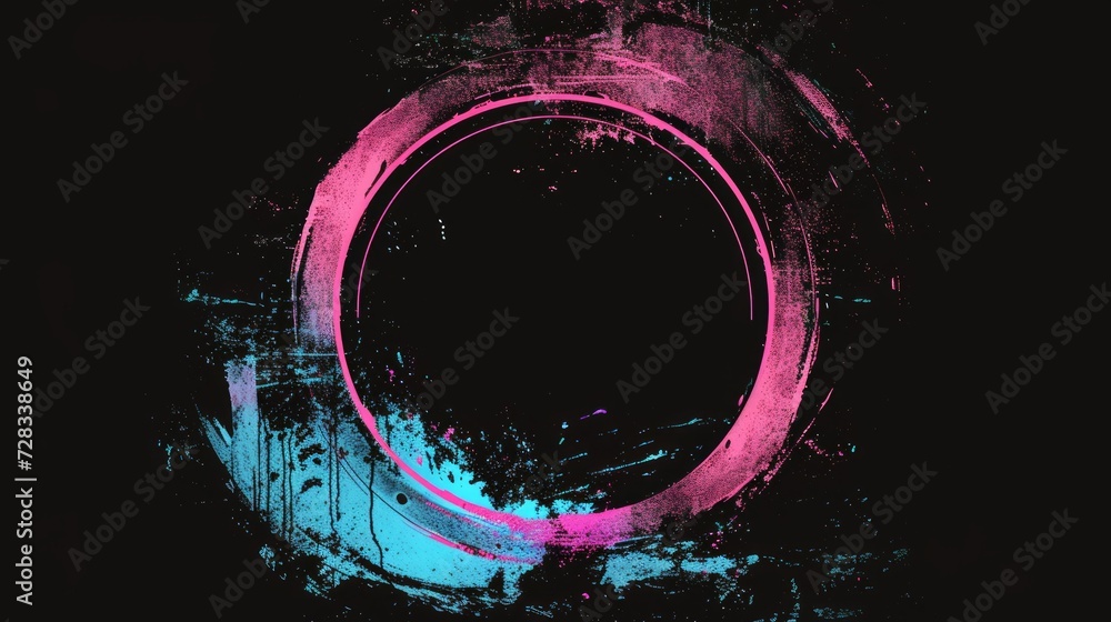 Round frame with neon shade of moving graphics on an isolated black ...