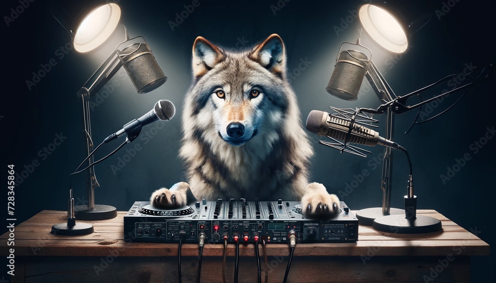 Wolf as a radio DJ, broadcasting messages about pack unity and ...