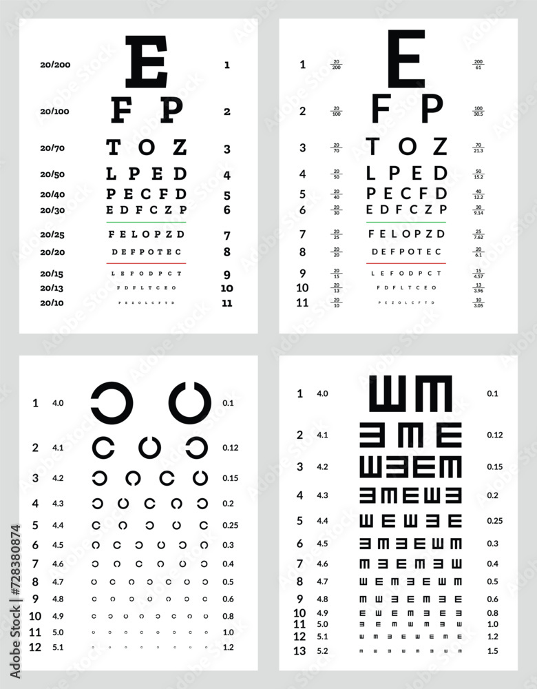 Eye Test Chart Vector. Vision Exam. Optometrist Eyesight Chart Check ...