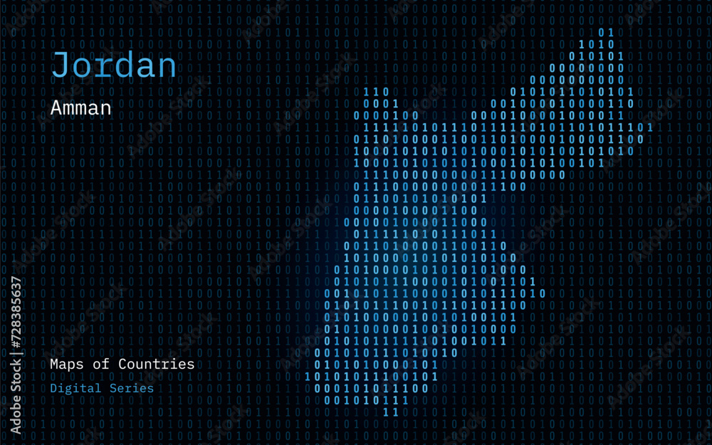Jordan Map Shown in Binary Code Pattern. TSMC. Blue Matrix numbers ...