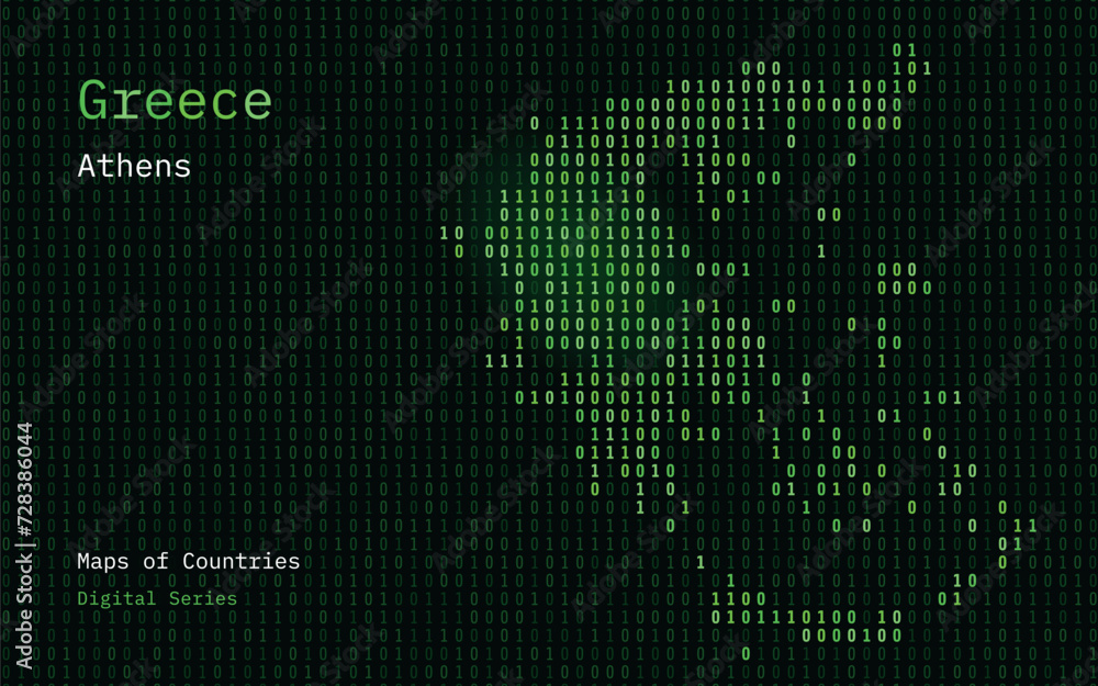 Greece Map Shown in Binary Code Pattern. TSMC. Blue Matrix numbers ...