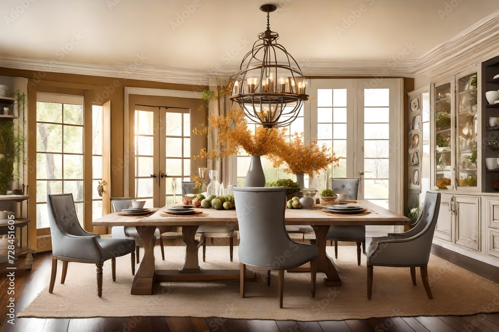 Choose a cohesive color scheme for your dining room, extending it to ...