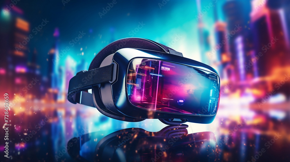 Metaverse technology concept, VR virtual reality goggle on colorful ...