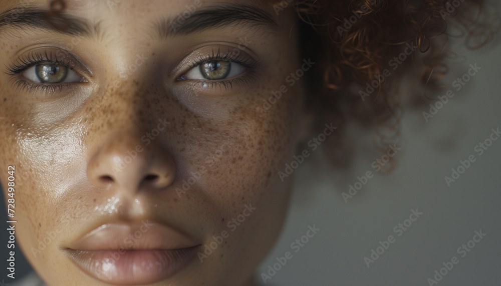 sensitive extremely close-up face portrait of beautiful young woman ...