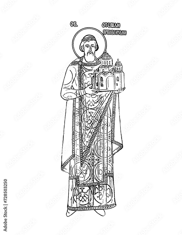 Saint Stefan the First- Crowned. Coloring page in Byzantine style on ...